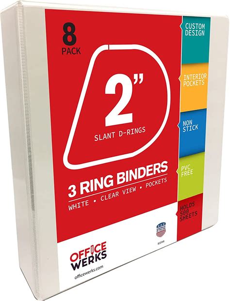 3 Ring Binders 2 Inches Slant D Rings White 8 Pack Clear View