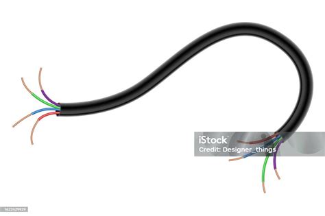 끊어진 전기 구리선 또는 코드 손상된 전원 케이블 노출 된 와이어로 찢어진 와이어 위험 전기 문제 컬러 전기 케이블 흰색 배경에 격리된 벡터 그림 케이블에 대한 스톡 벡터