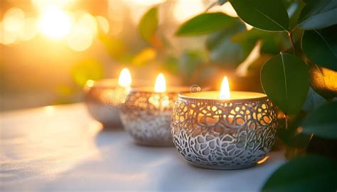 Elegant Silver Candlesticks Glowing On Passover Pesach Table Enhancing Holiday Atmosphere Stock