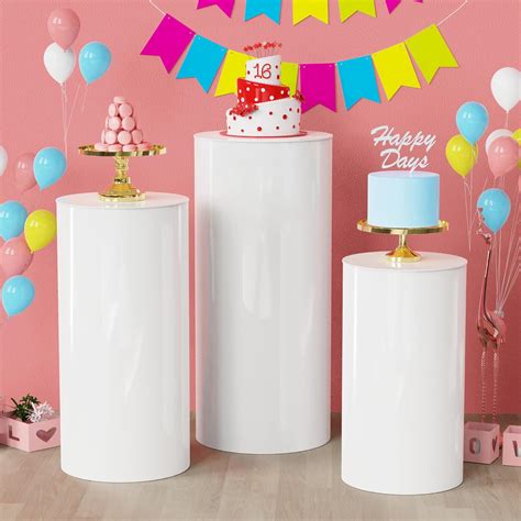 Soportes De Pedestal Cilíndrico Redondo Blanco 3 Piezas Columnas De