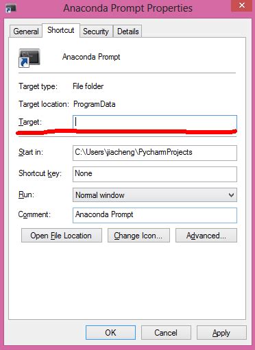 Python How To Reset The Properties Of Anaconda Prompt Shortcut