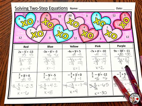 solving equations coloring worksheets two step multi step and variabl