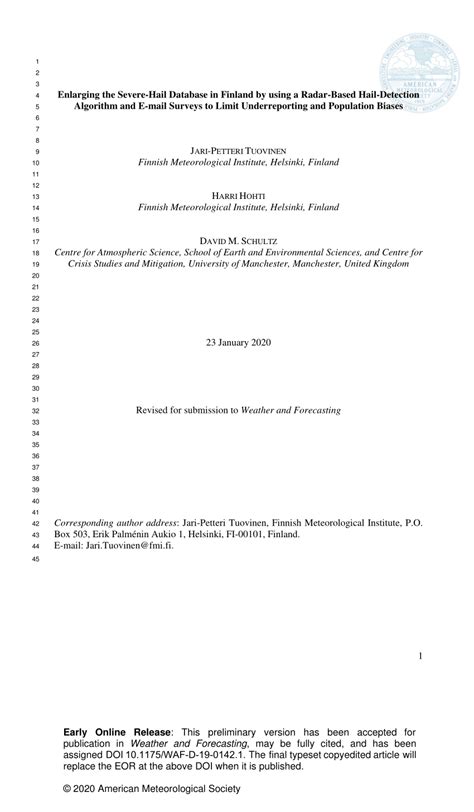 Pdf Enlarging The Severe Hail Database In Finland By Using A Radar Based Hail Detection