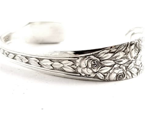 Rose And Leaf Spoon Cuff Bracelet Flatware Bracelet Upcycled Jewelry