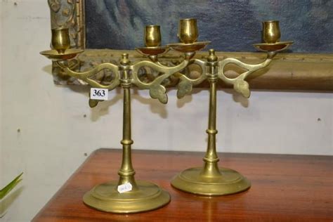 Early Brass Candlesticks Pair Candelabracandlesticks Lighting