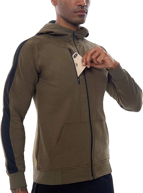 Brokig Mens Zip Up Gym Workout Running Athletic Hoodies With Chest