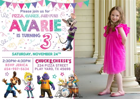 Printed Or Digital Chuck E Cheese Girl Birthday Party Invitation With Binviteddesigns