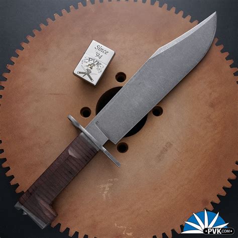 Iron Lion Blades Bowie Fighter Stonewashed 8670 Bowie Style Blade Stacked Leather Handle W