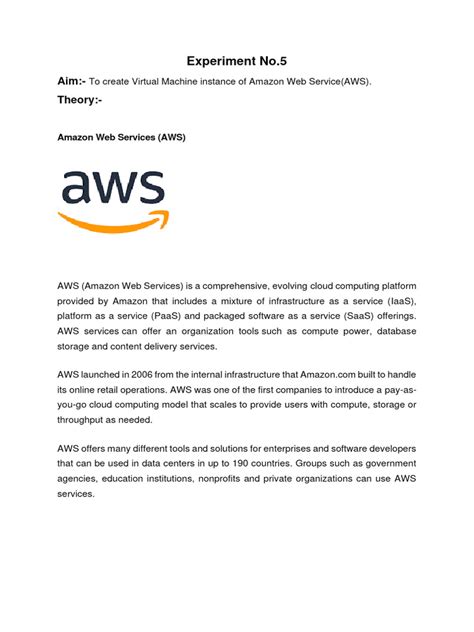 experiment no 5 pdf amazon web services cloud computing
