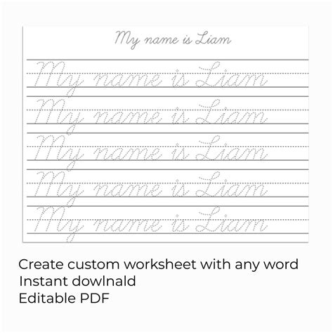 Custom Cursive Name Handwriting Practice Sheet Editable Tracing Worksheet Personalized Writing