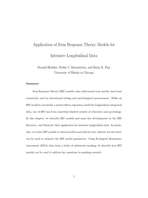 applying item response theory models to analyze patterns of smoking