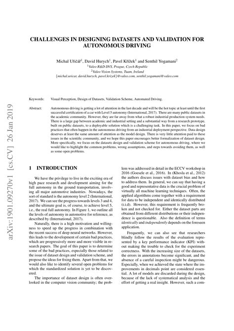 Pdf Challenges In Designing Datasets And Validation For Autonomous Driving