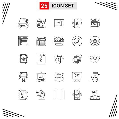 25 User Interface Line Pack Of Modern Signs And Symbols Of Camera Router Field Iot Soccer