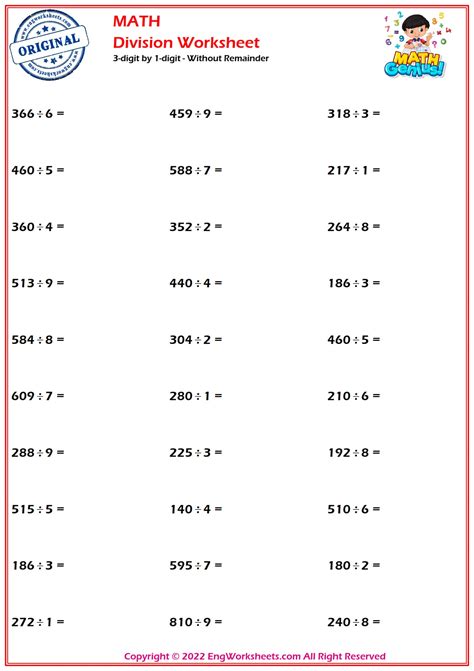 3 Digits By 1 Digits Without Remainder Worksheets And Exercise Engworksheets