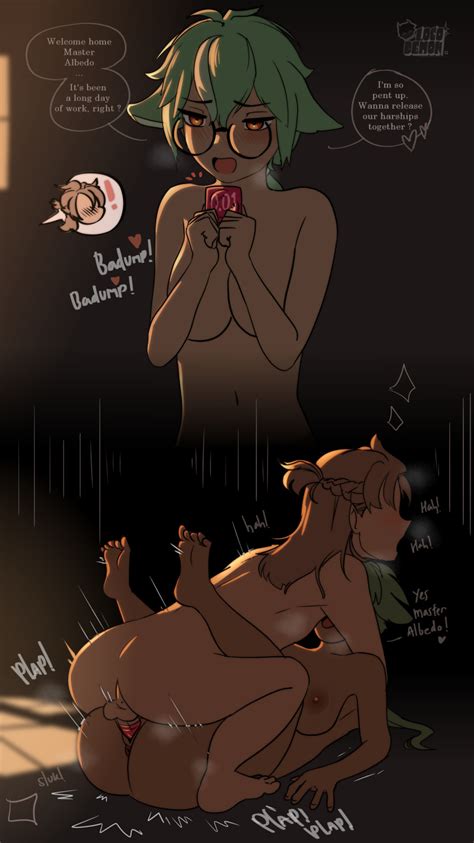 Rule 34 Albedo Genshin Impact Blush Comic Condom Condom On Penis