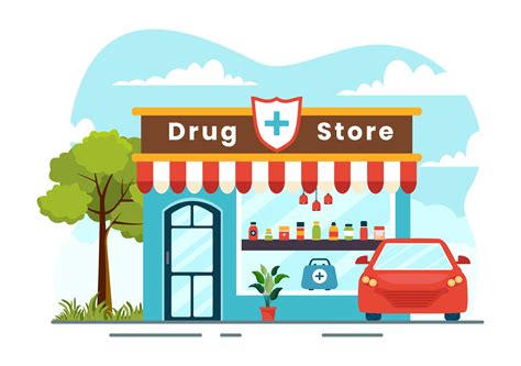 Drug Store Vector Illustration With Shop For The Sale Of Drugs A