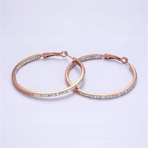 Stainless Steel 50mm 40mm Iridescent Cz Lined Front Facing Hinge Hoop