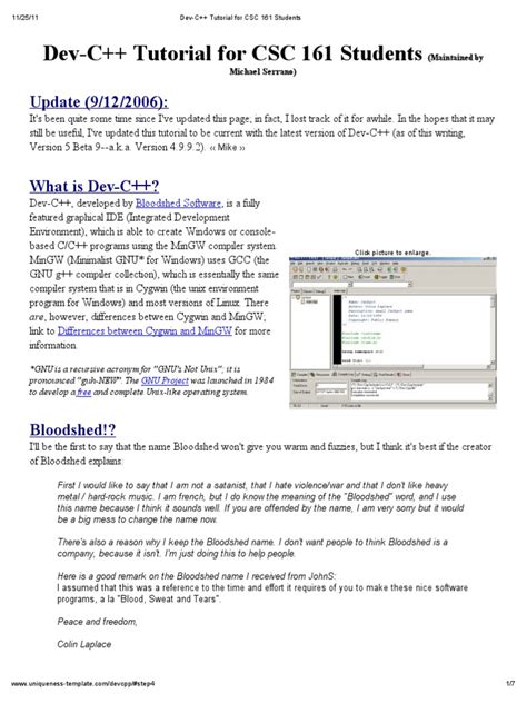 Dev C Tutorial For Csc 161 Students Update 9122006 Pdf