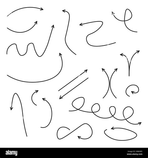 Hand Drawn Arrows Vector Sketchy Curved Lines Black Doodle Arrows Directional Pointers Set