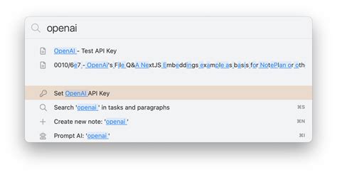 where do i enter my openai key noteplan knowledge base