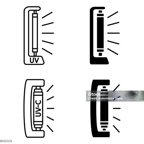 박테리시달 Uv 램프 Uvc 멸균기 램프 자외선이 있는 장치 자외선 생식기 조사 및 살균 표면 청소 의료 오염 제거 절차 벡터 자외선에 대한 스톡 벡터 아트 및 기타 이미지
