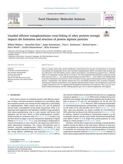 Pdf Unaided Efficient Transglutaminase Cross Linking Of Whey Proteins