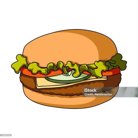 치즈와 함께 패스트 푸드 햄버거입니다 치킨 샐러드와 롤 이동 중에 간식에 대 한 음식입니다 만화 스타일 벡터 기호 재고 일러스트 레이 션에 패스트 푸드 단일 아이콘 0명에