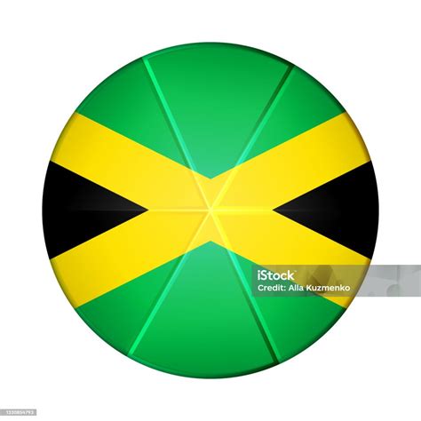 자메이카의 국기와 유리 빛 공 둥근 구 템플릿 아이콘 자메이카 국가 상징 흰색 배경에 강조 표시된 광택 사실적 공 3d 추상 벡터 일러스트레이션 큰 거품 3차원 형태에 대한