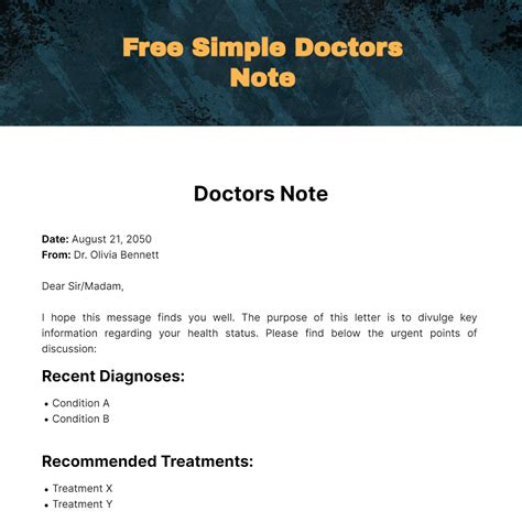 Free Simple Doctors Note Template To Edit Online