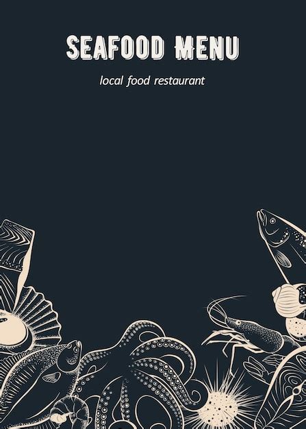 Modèle De Menu Pour Le Café Du Restaurant De Fruits De Mer Et Le Marché Aux Poissons Sur Fond De