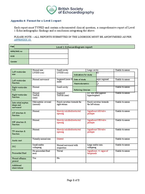 Level1 Report Template Pdf Echocardiography Heart Valve