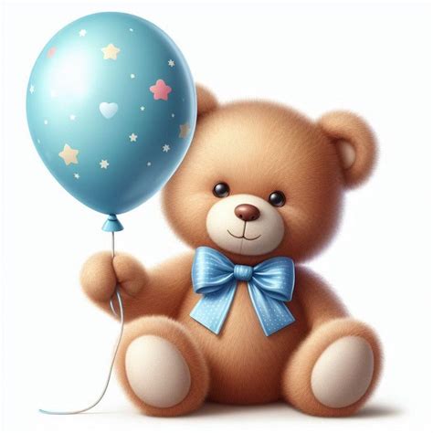 плюшевый мишка держит воздушный шар на белом фоне Графические элементы Psd Бесплатная загрузка