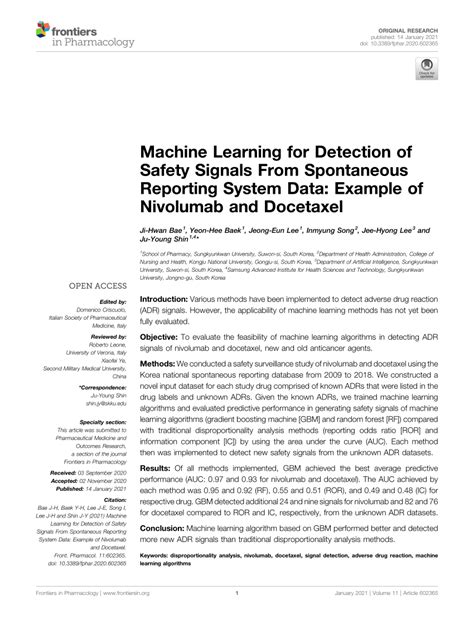 Pdf Machine Learning For Detection Of Safety Signals From Spontaneous Reporting System Data