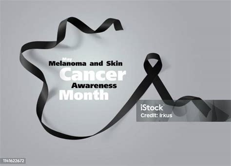 흑색 종 및 피부 암 인식 서 예 포스터 디자인 사실적인 블랙 리본 5 월은 암 인식의 달입니다 벡터 개념에 대한 스톡 벡터 아트 및 기타 이미지 Istock