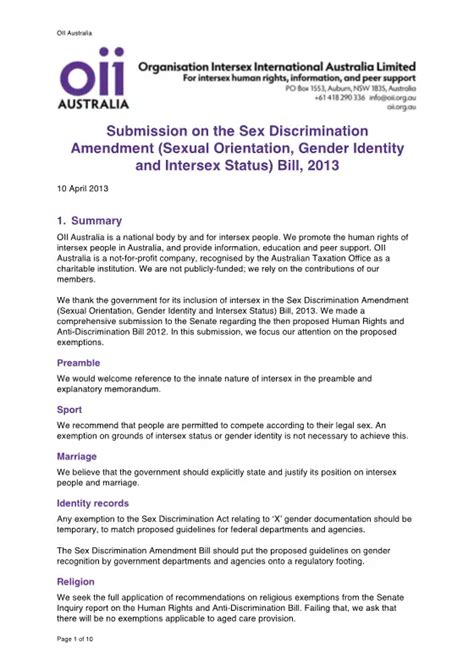 Sexual Orientation Gender Identity And Intersex Status Bill 2013 Docslib