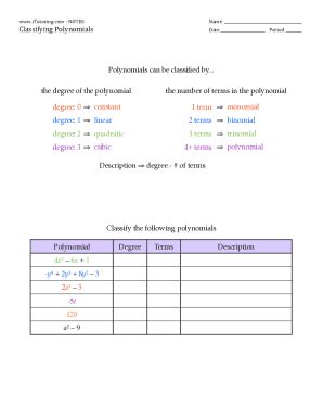 Fillable Online Classify Each Polynomial By Its Degree And Number Of Terms Fax Email Print