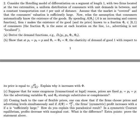 Solved 2. Consider the Hotelling model of differentiation on | Chegg.com