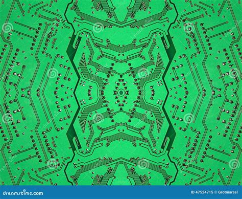 Green Symmetrical Electronic Microcircuit Taken Closeup Stock
