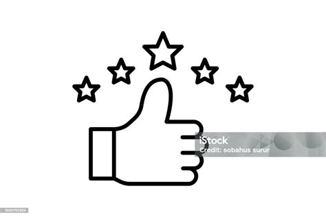 고객 만족 아이콘입니다 엄지 손가락 5 성급 고급 고객 추천 피드백 디지털 마케팅과 관련된 아이콘입니다 선 아이콘 스타일 디자인입니다 간단한 벡터 디자인 편집 가능 개념에