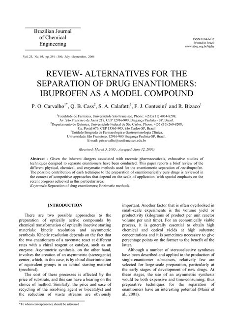 Review Alternatives For The Separation Of Drug Enantiomers Ibuprofen