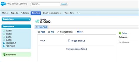 Field Service Lightning Resolve Update Status Failed Error