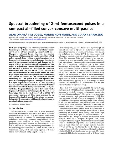 PDF Spectral Broadening Of 2 MJ Femtosecond Pulses In A Compact Air Filled Convex Concave