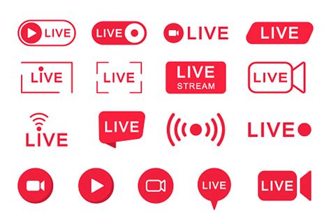 라이브 스트리밍 아이콘 세트입니다 라이브 스트림 빨간색 로고 온라인 방송 긴급 개념에 대한 스톡 벡터 아트 및 기타 이미지 긴급 개념 놀기 누름 버튼 Istock