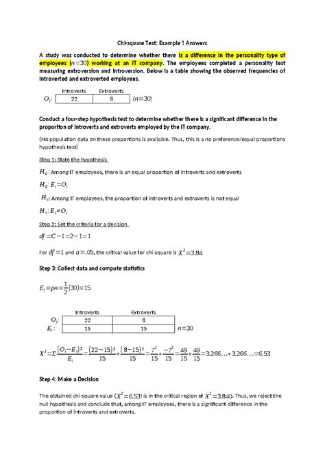 Chi Square Question 1 Answers Chi Square Test Example 1 Answers A