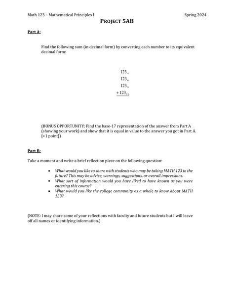 Solved Project 5abpart Afind The Following Sum In Decimal
