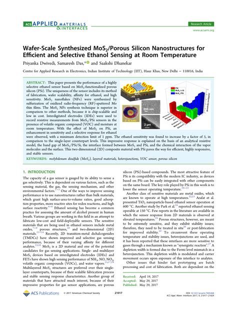 Pdf Wafer Scale Synthesized Mos2porous Silicon Nanostructures For Efficient And Selective