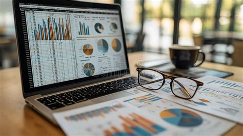 Laptop With Financial Charts And Graphs Business Analysis And Data