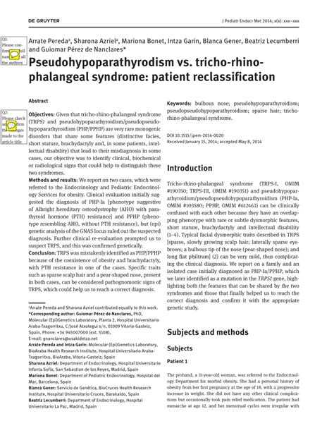 Pdf Pseudohypoparathyroidism Vs Tricho Rhino Phalangeal Syndrome Patient Reclassification