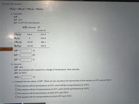 Solved Consider The Reactioncs2 G 4h2 G ⇌ch4 G 2h2s G A