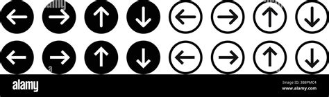 black directional arrow icons in circular style filled and outline
